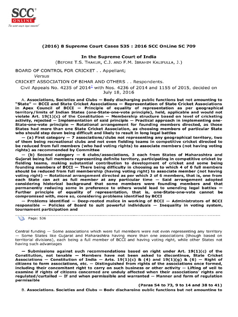 BCCI vs Cricket Association of Bihar | PDF | United States Federal Law ...