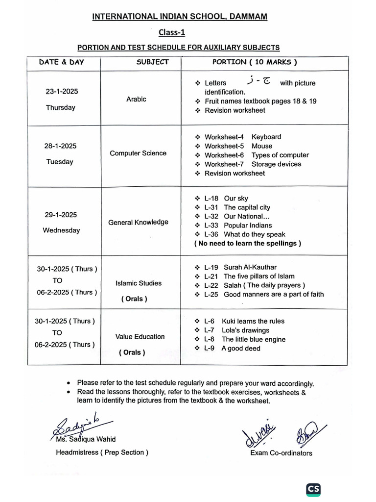 Time Table & Portion For Auxiliary Subjects | PDF