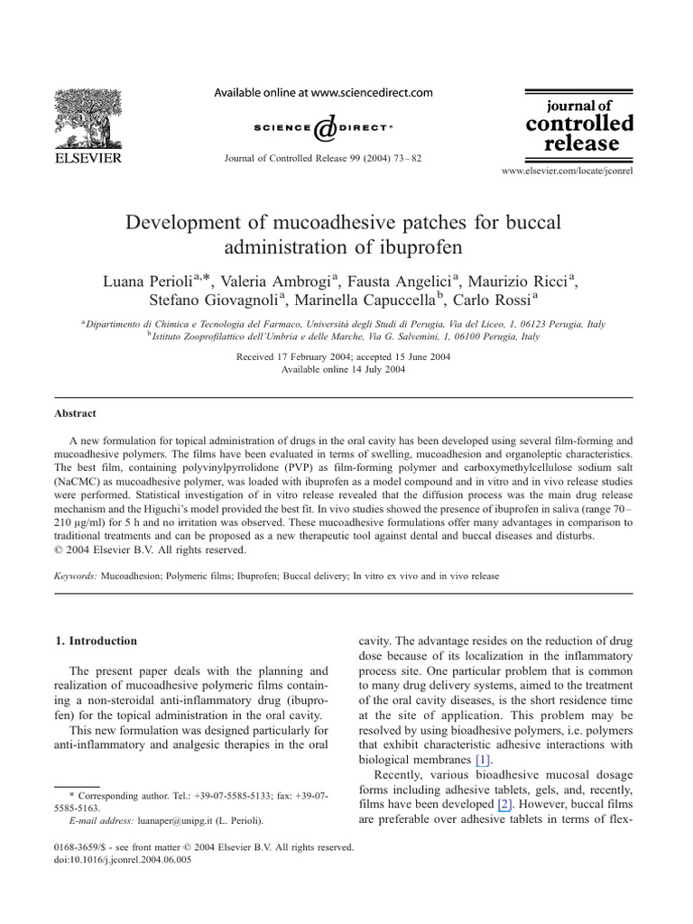 Mucoadhesive Ibuprofen Buccal Patches | PDF | Chemical Substances