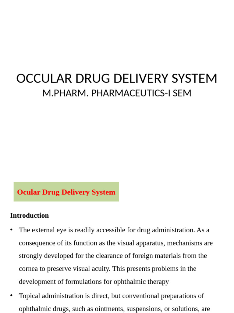 Occular Drug Delivery 1 | PDF | Human Eye | Topical Medication