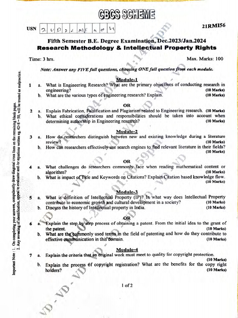 RM-IPR-QP-Solved-24-25-AY-ODD-SEM-Dr-G-Hatti-2 | PDF | Intellectual Property | Trademark