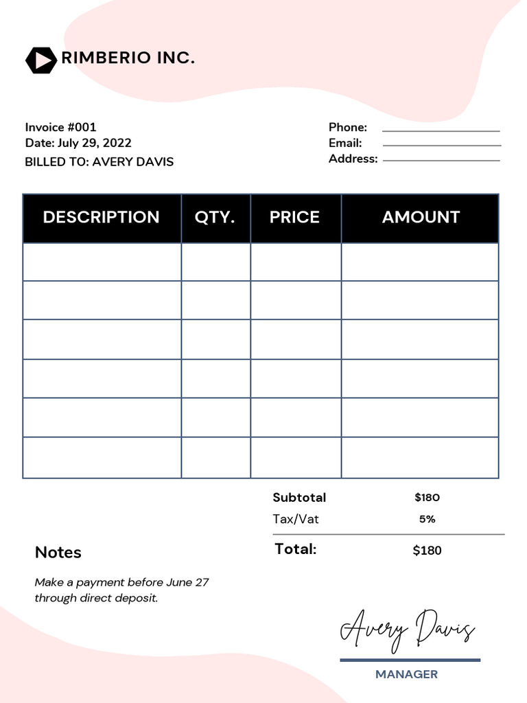 White and Black Simple Invoice Letterhead | PDF