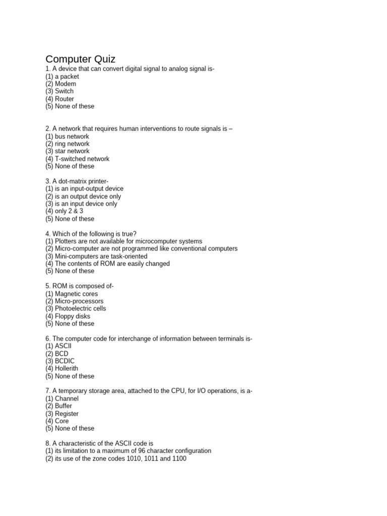 Computer Quiz 11-15 | PDF | Computer Network | Microsoft Excel