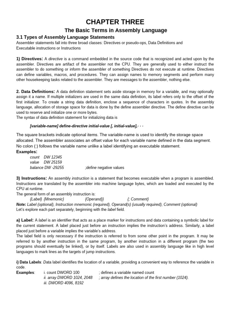 ASSEMBLY LANGUAGE_CHAPTER_3 | PDF | Assembly Language | Computer Program