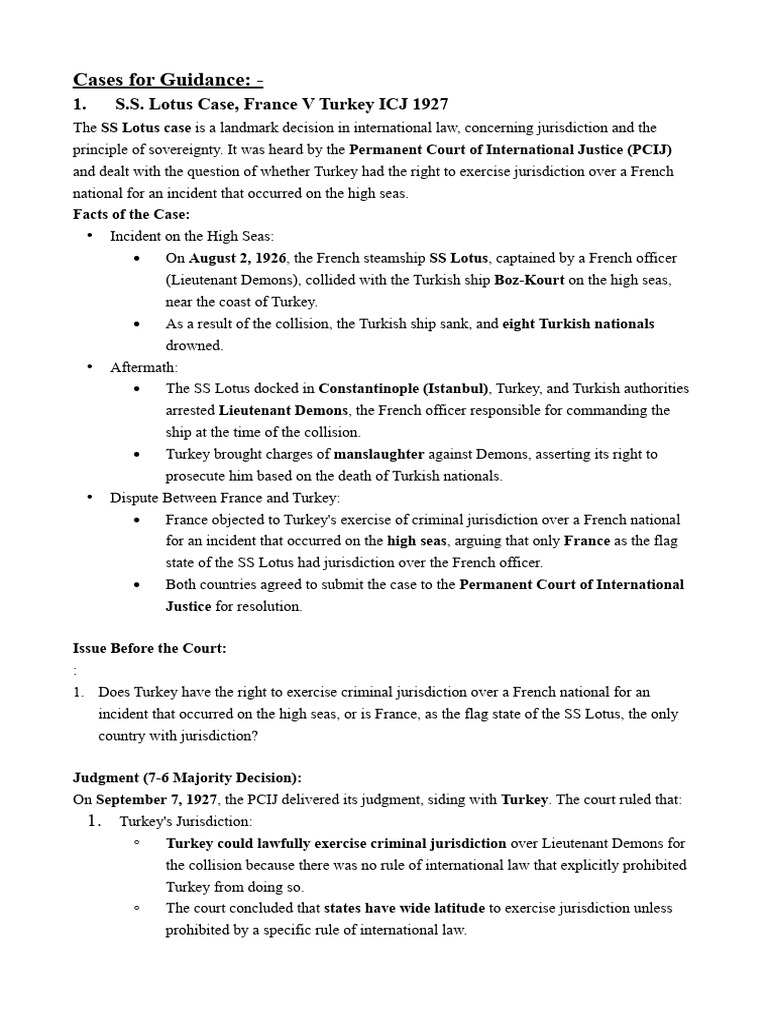 Cases for Guidance - PIL | PDF | International Law | Contras
