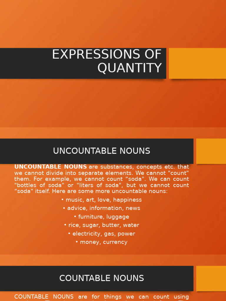 Expressions of Quantity . | PDF | Noun | Plural