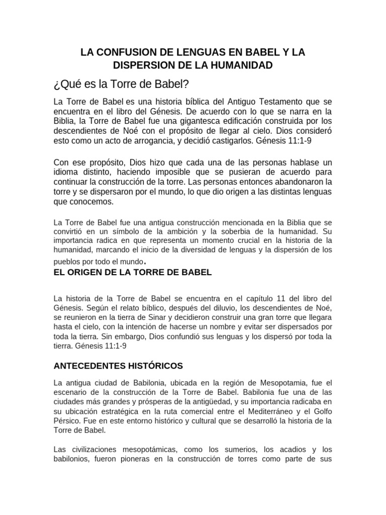 Exp. La Confusion de Lenguas en Babel y La Dispersion de La Humanidad ...