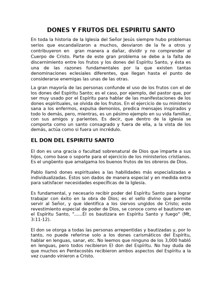 Dones y Frutos del Espíritu Santo | PDF | Cristo (título) | espíritu Santo