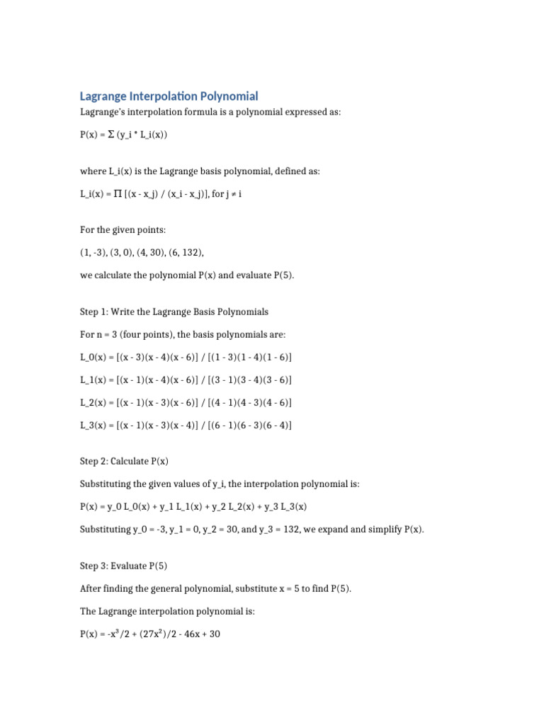 Lagrange Interpolation Full Solution | PDF