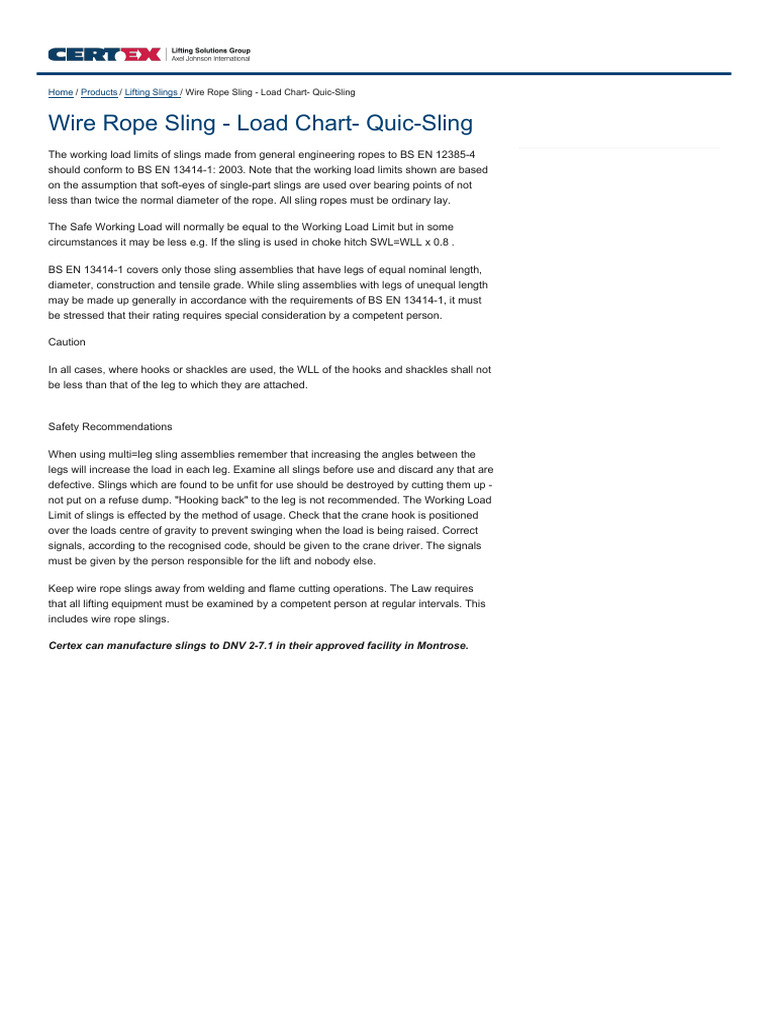 SWR SWL chart | PDF | Rope | Crane (Machine)