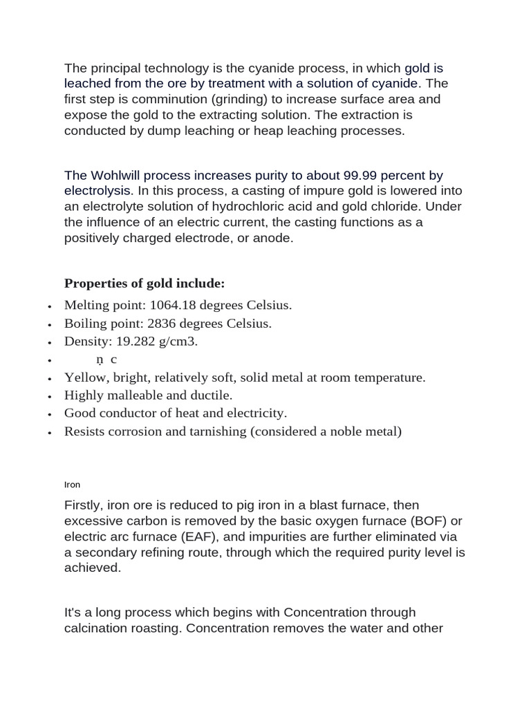 Wohlwill Process for Gold Purification | PDF