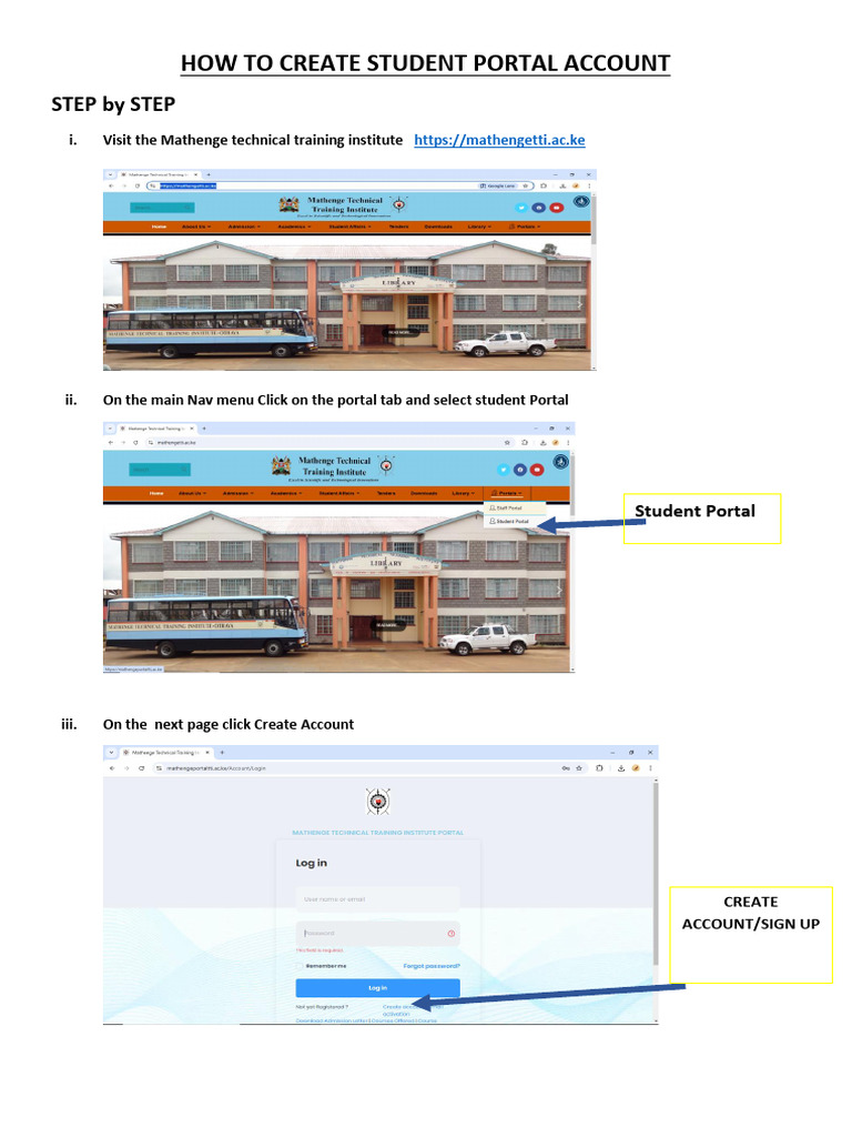 How To Create Student Portal Account | PDF
