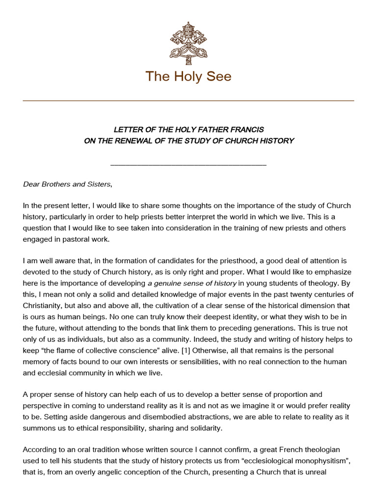Letter of The Holy Father Francis On The Renewal of The Study of Church ...