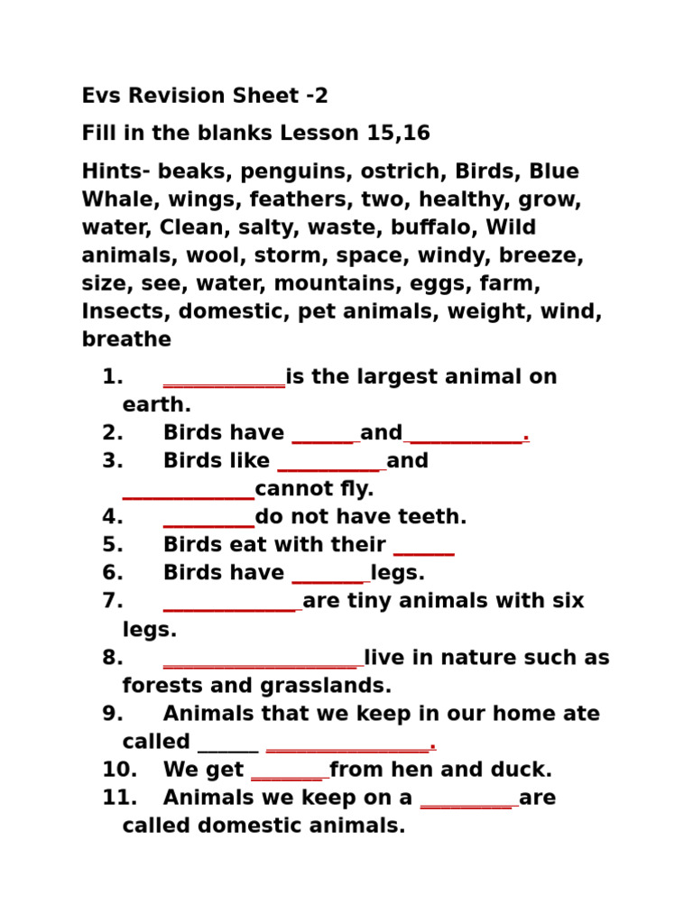 EVS Revision Sheet - 2 Ls-15,16 | PDF