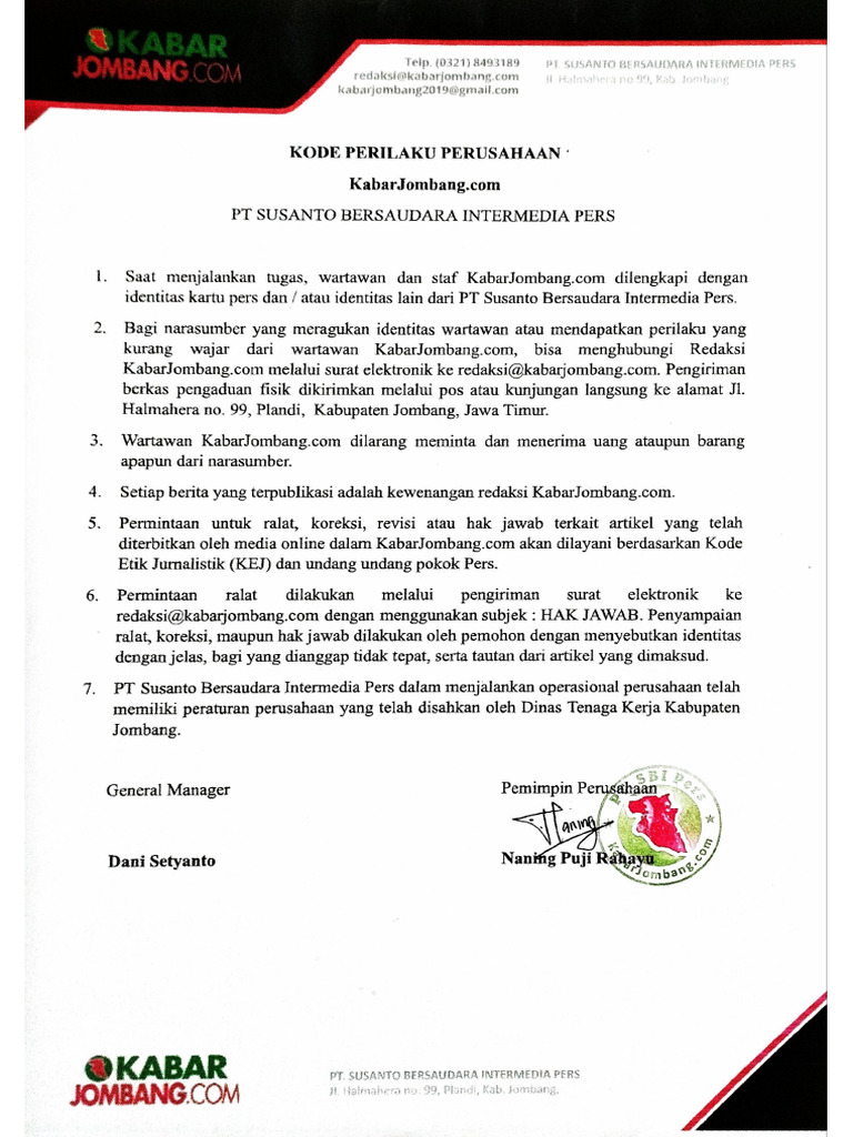 Kode Perilaku Perusahaan | PDF