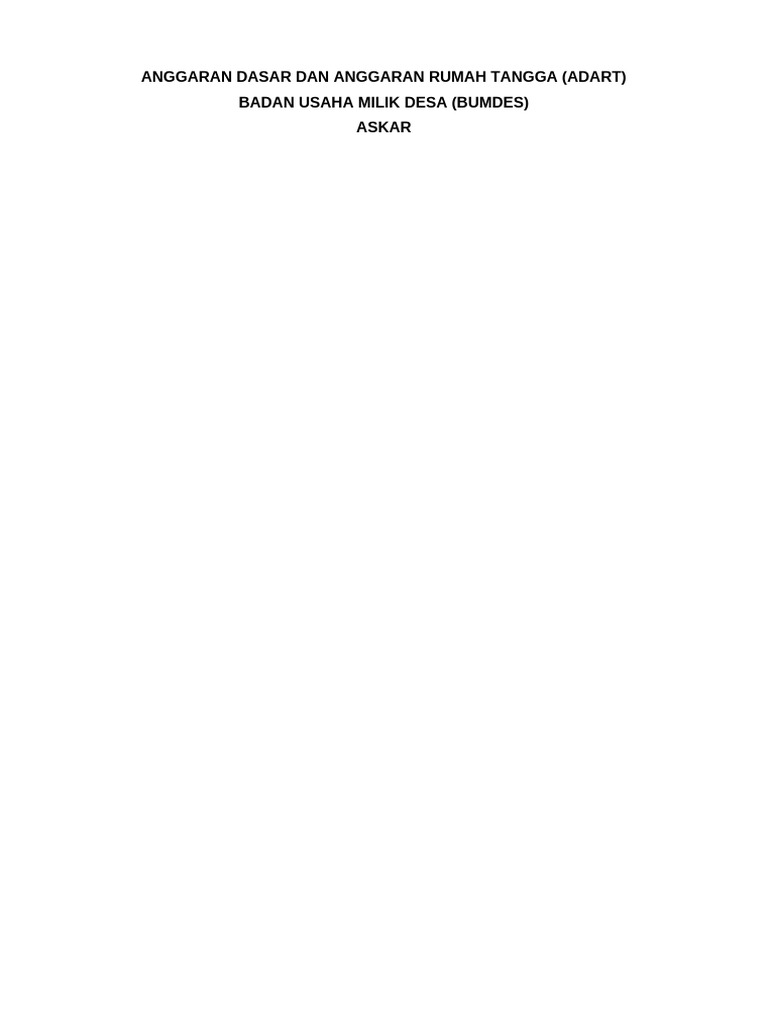 ANGGARAN DASAR BUMDes ASKAR | PDF