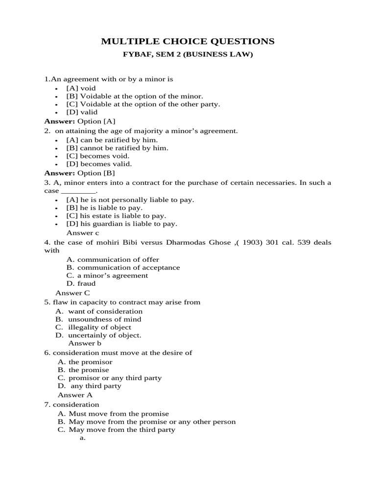 Fybaf MCQ Sem 2 | PDF | Consideration | Void (Law)