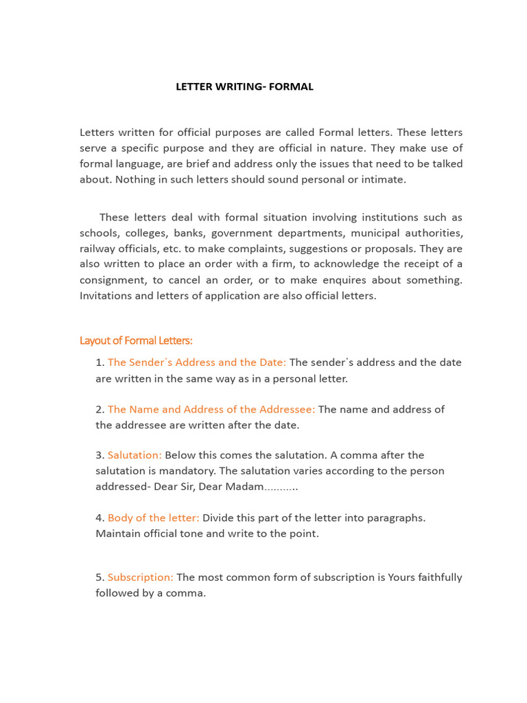 FORMAL LETTER WRITING- Std 8 | PDF