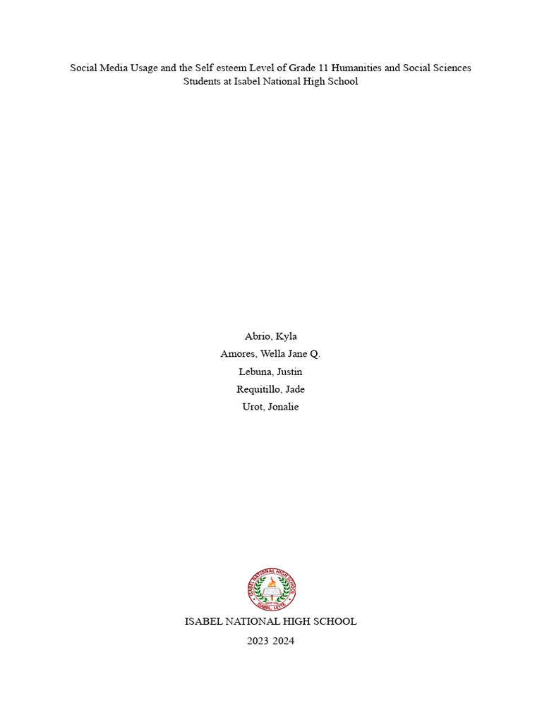 Social Media Usage and The Self Esteem Level of Grade 11 Humanities and ...