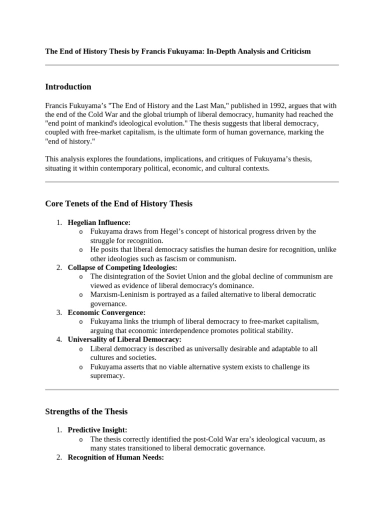 The End of History Thesis by Francis Fukuyama | PDF | Liberalism ...