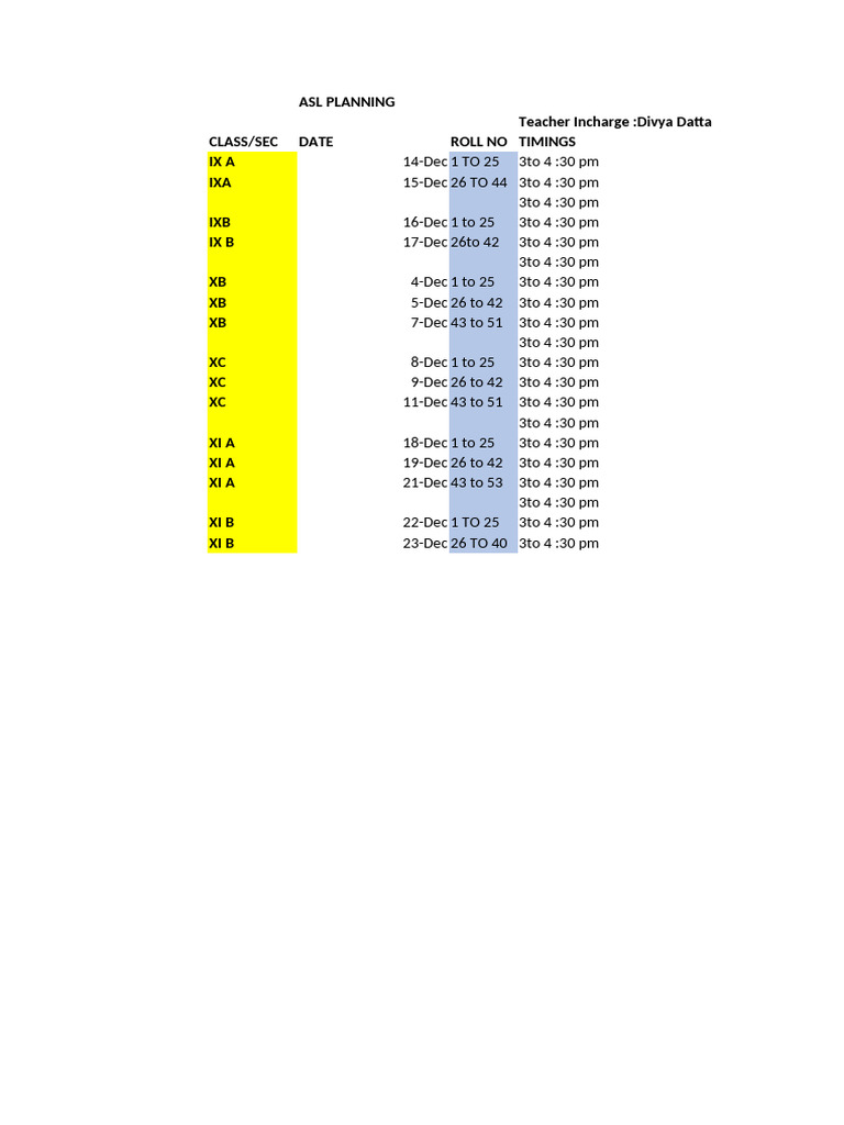 Asl Planning (December) | PDF