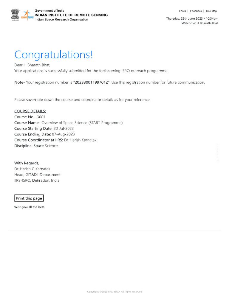 ISRO START Application | PDF