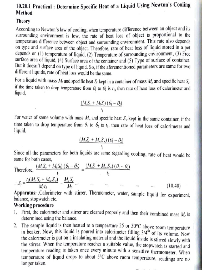 7 Determination of the Specific Heat of a Liquid Using Newton's Law of Cooling. | PDF ...
