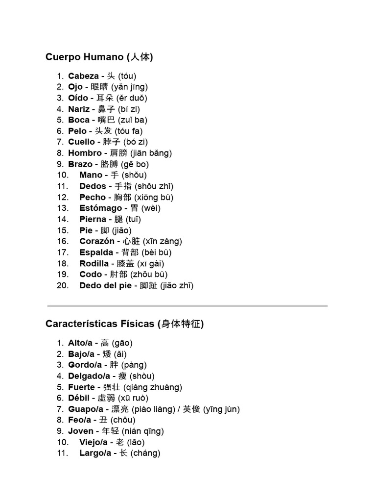 Vocabulario Cuerpo Humano Pdf