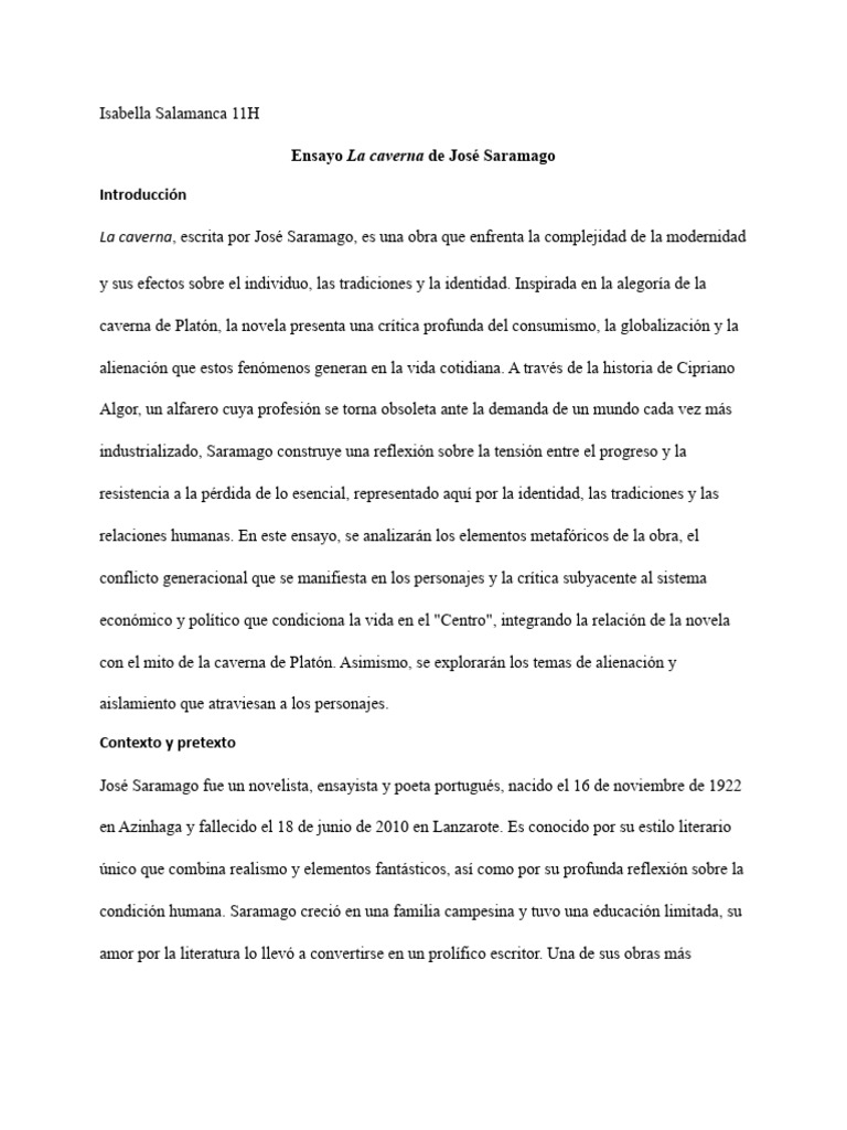 Ensayo La Caverna_ Isabella Salamanca 11H (1) | PDF | Platón | La ...