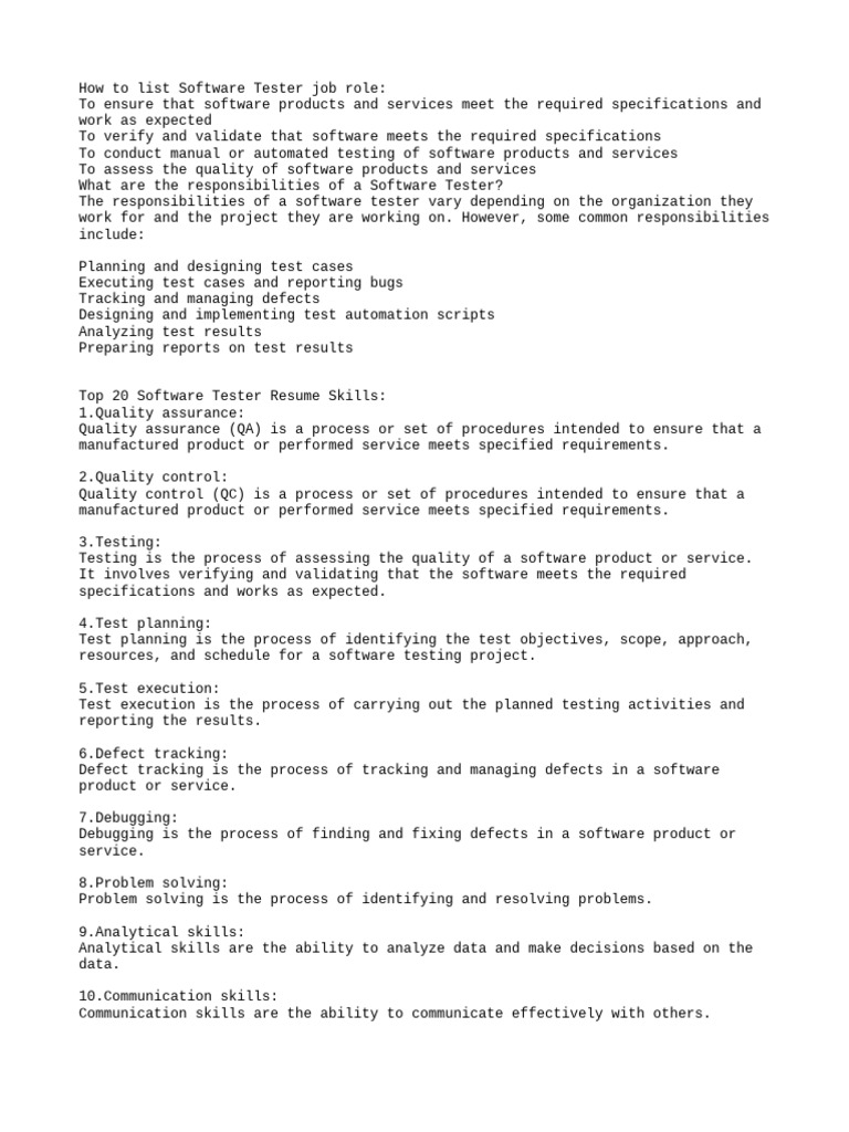 How To List Software Tester Job Rol | PDF | Software Testing | Software