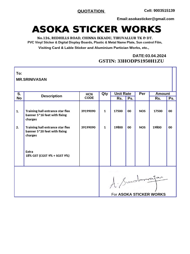 Quotation for Flex Banners and GST | PDF