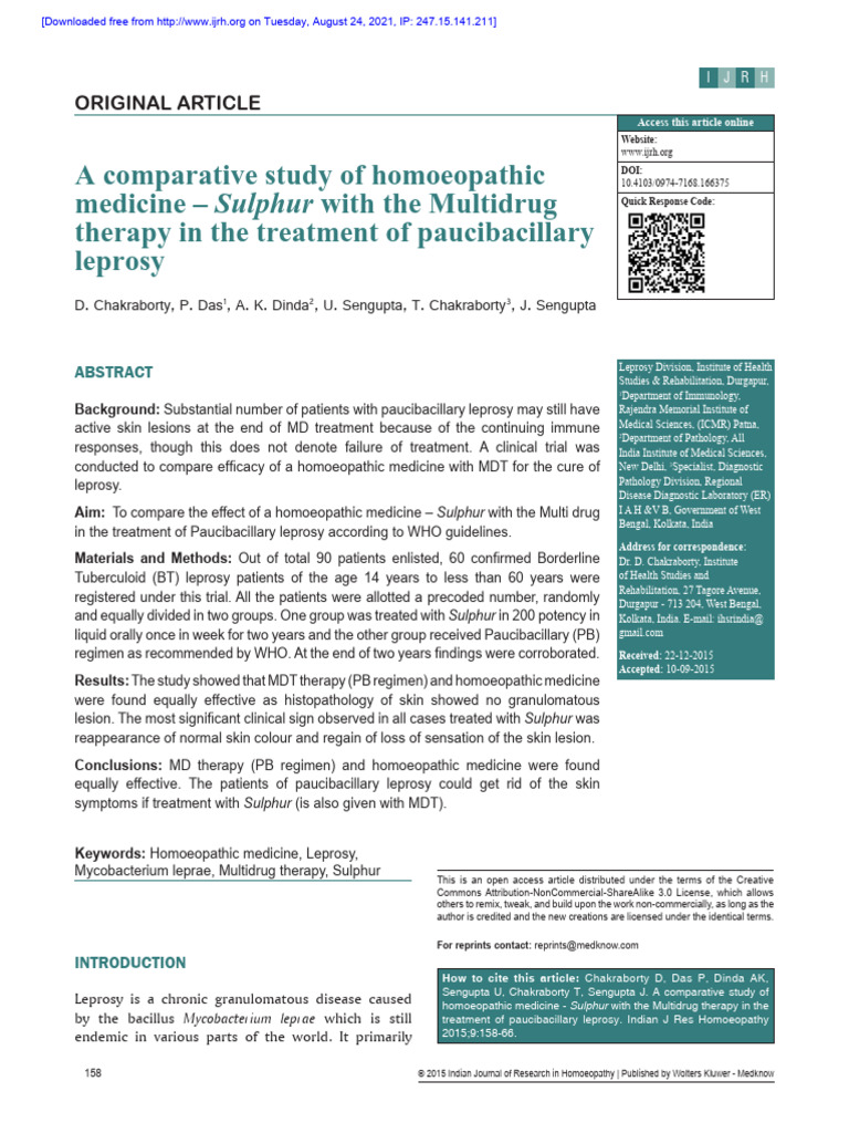A Comparative Study of Homoeopathic Medicine - Sulphur With The M | PDF ...