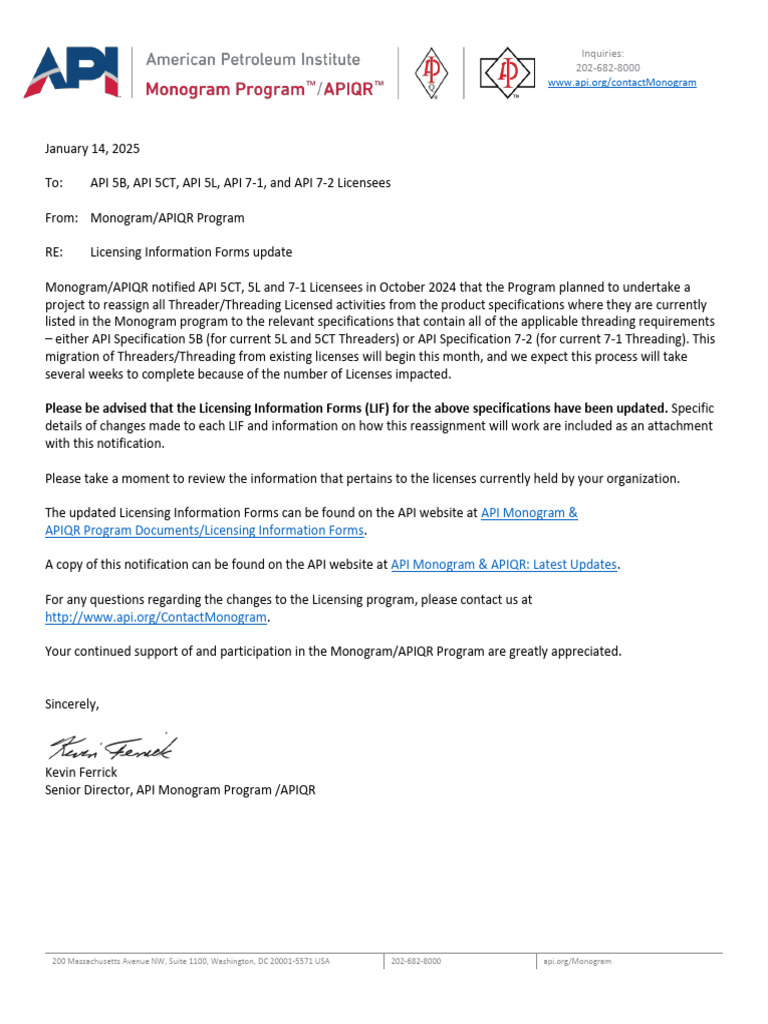 API 5L 5CT 71 72 5B Thread Changes 20250114 HH KF | PDF | Computing
