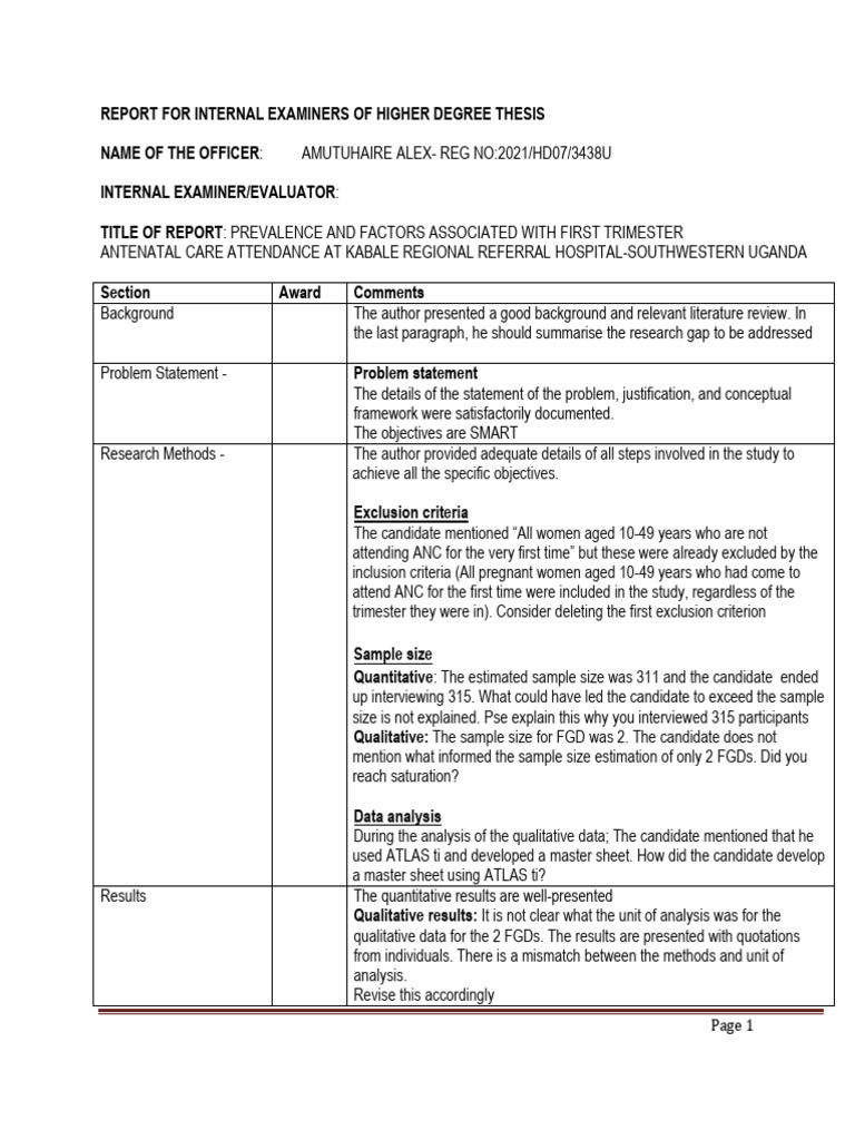 Internal Examiners Report 2 | PDF | Sample Size Determination ...