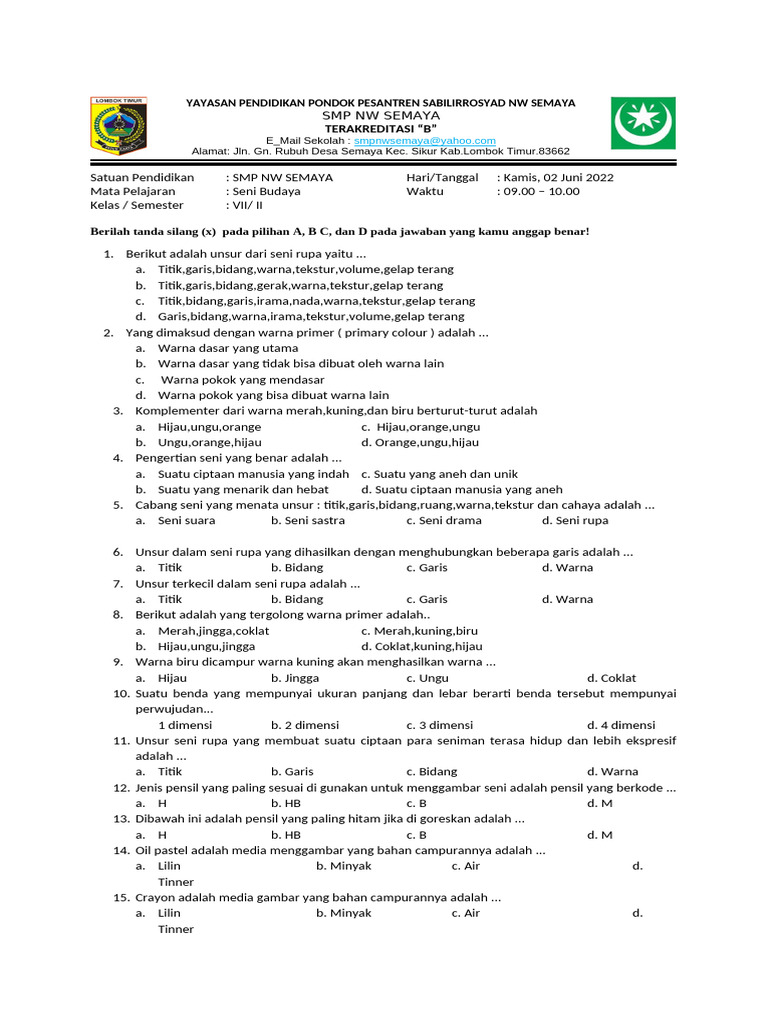 Soal SBK Kelas 1 | PDF