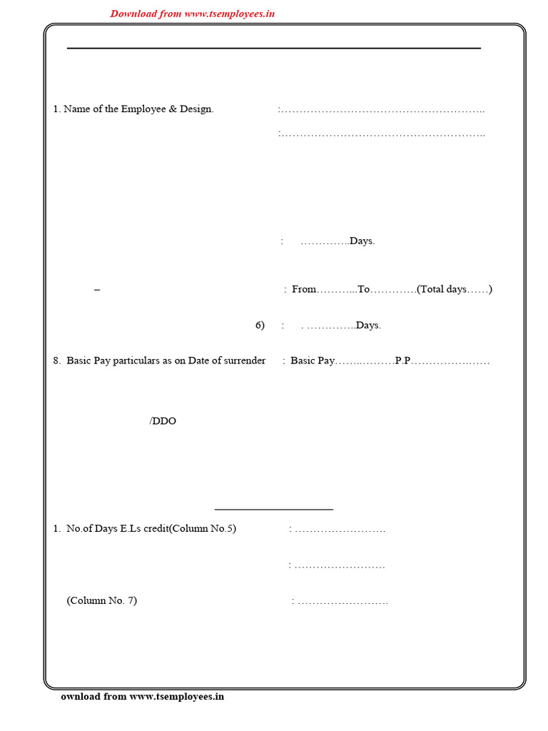 Earned Leave Surrender Application | PDF