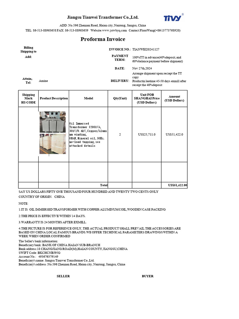 3200KVA-Tianwei Quotation 20241127-Update | PDF | Transformer ...
