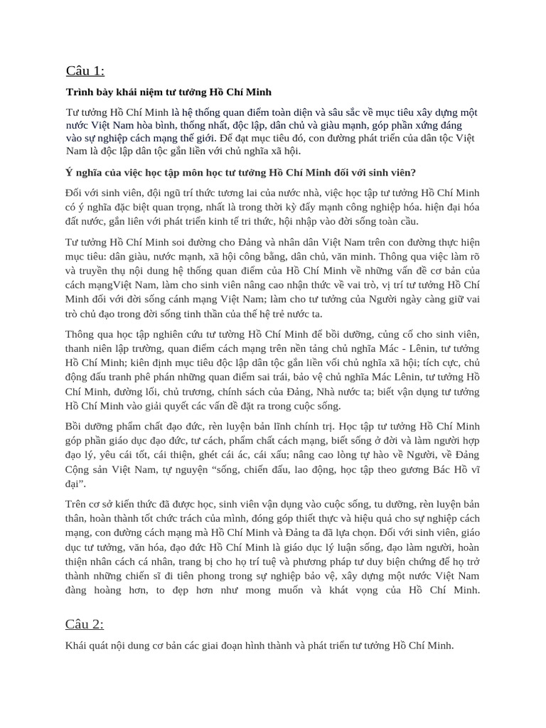 Tư Tưởng Hồ Chí Minh Btap 1 | PDF