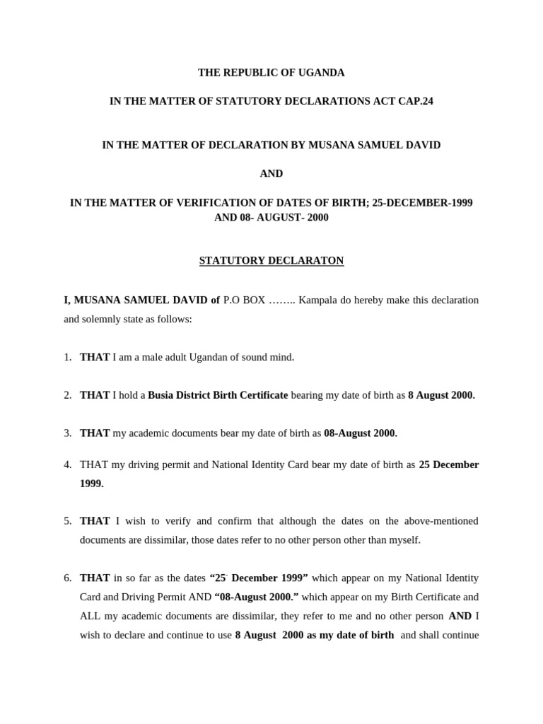 Statutory Declaration Big Sam | PDF