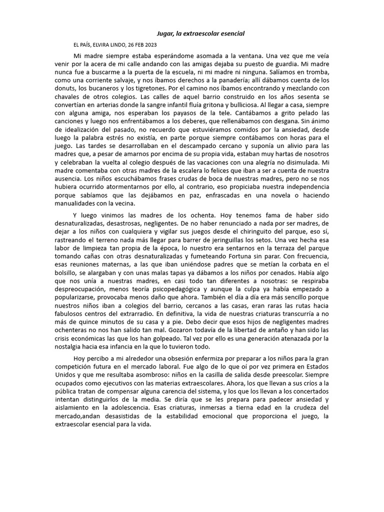 Jugar La Extraescolar Esencial | PDF