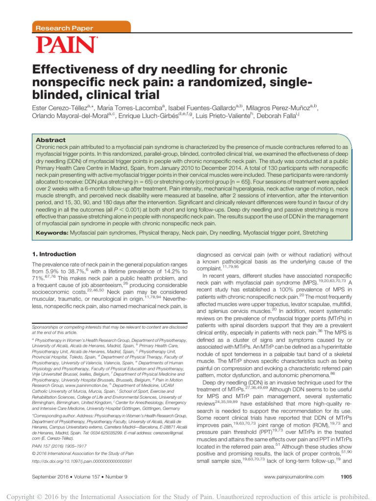 Effectiveness of Dry Needling For Chronic Nonspecific Neck Pain A ...