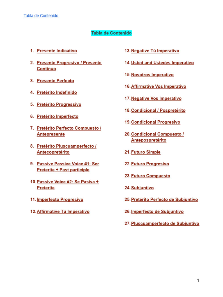 Spanish Verbs Outline V2 | PDF | Lingüística | Gramática