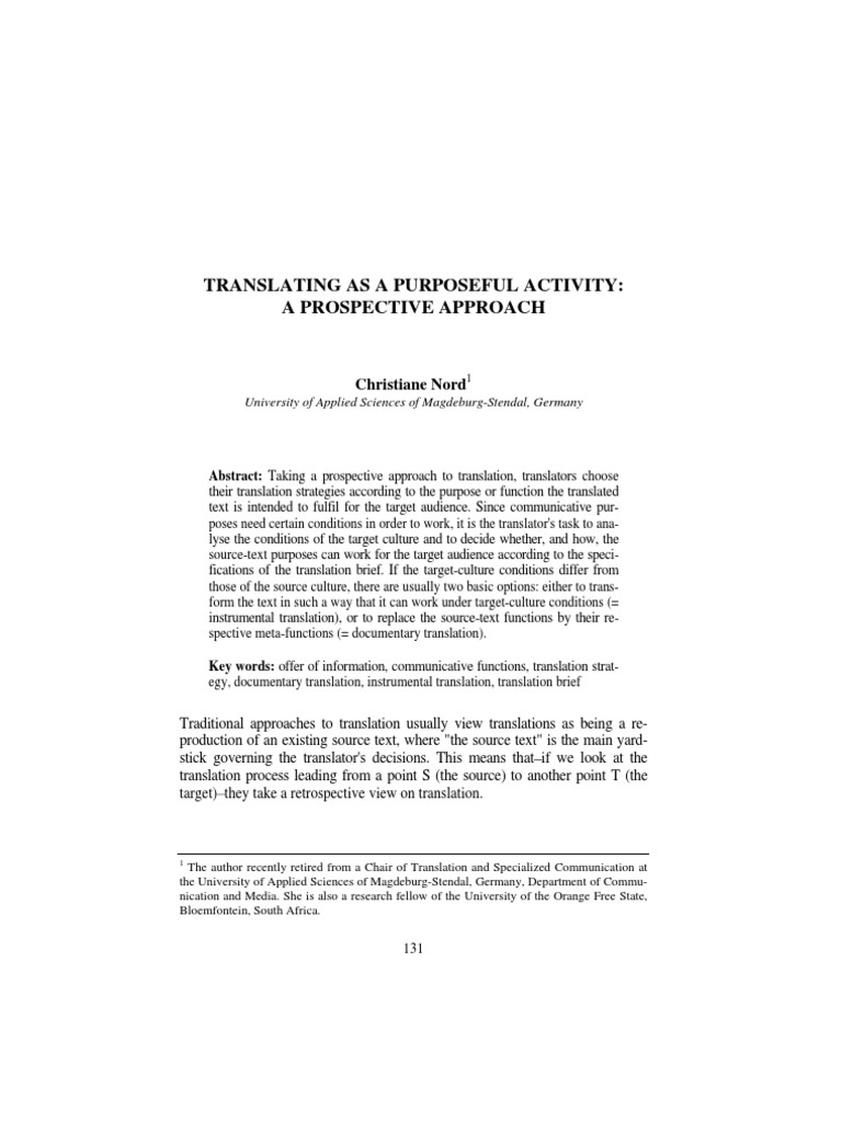 Christiane Nord - Translation As A Purposeful Activity | PDF ...