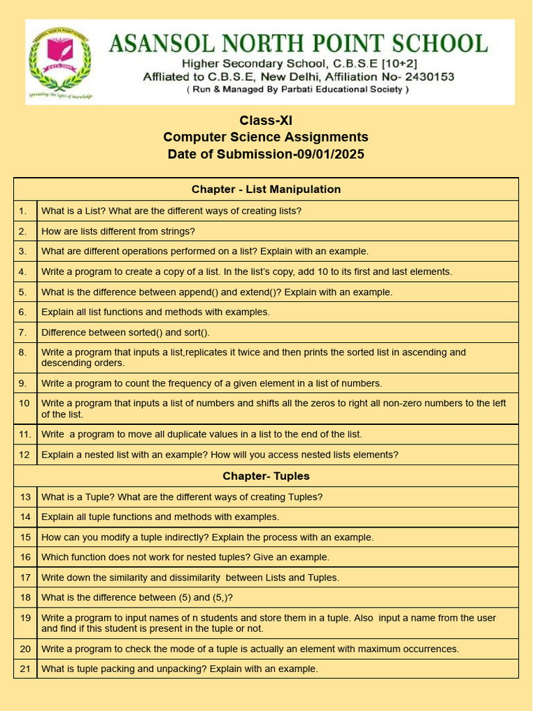 _ Class 11-List Manipulation & Tuples-Assignment-6 | PDF