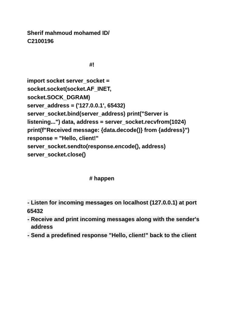 UDP Server Example in Python | PDF