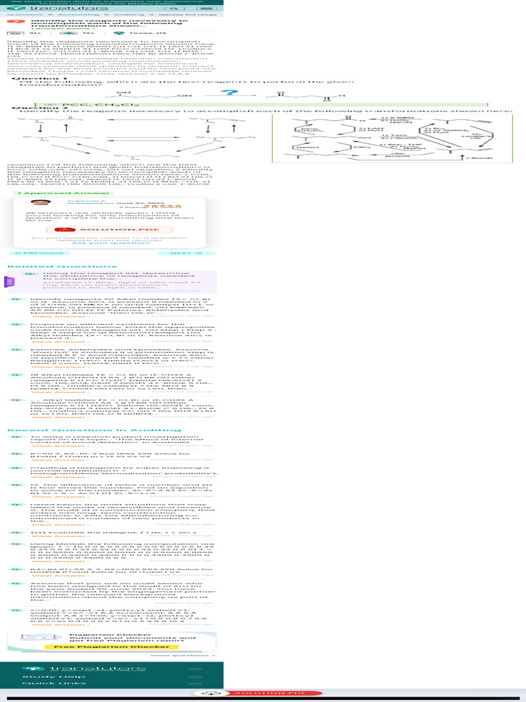 (Solved) - Identify The Reagents Necessary To Accomplish Each of The... (1 Answer) Transtutors ...