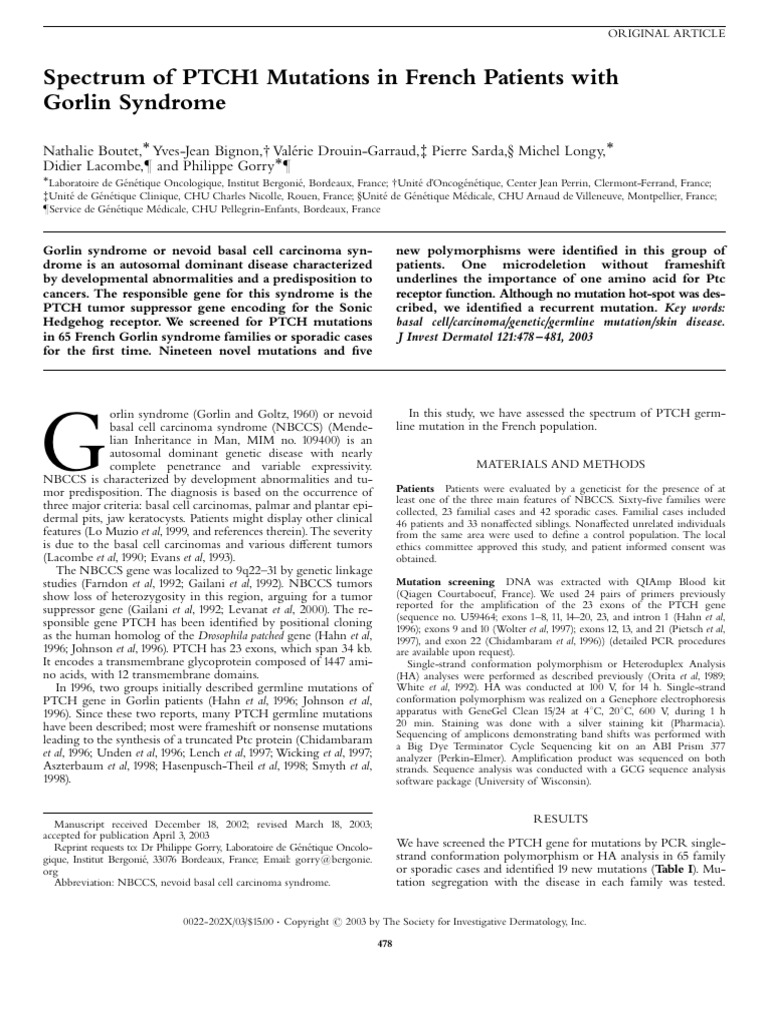 Boutet Et Al. - 2003 - Spectrum of PTCH1 Mutations in French Patients ...