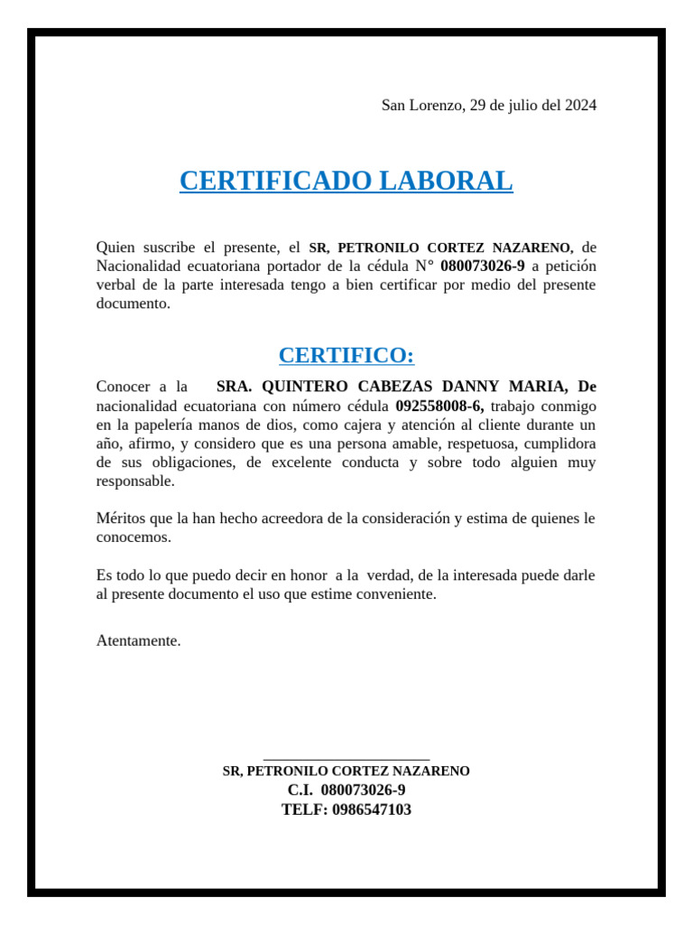 Certificado Laboral | PDF
