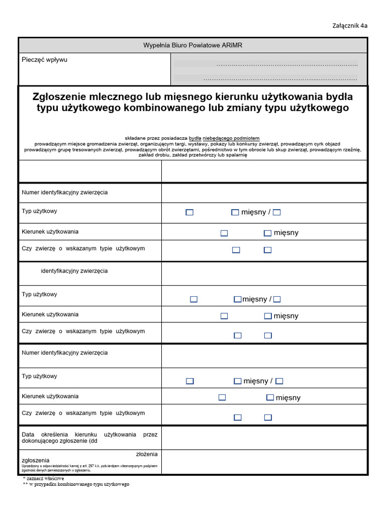4a Zgloszenie Mlecznego Lub Miesnego Kierunku Uzytkowania Bydla Typu Uzytkowego Kombinowanego ...