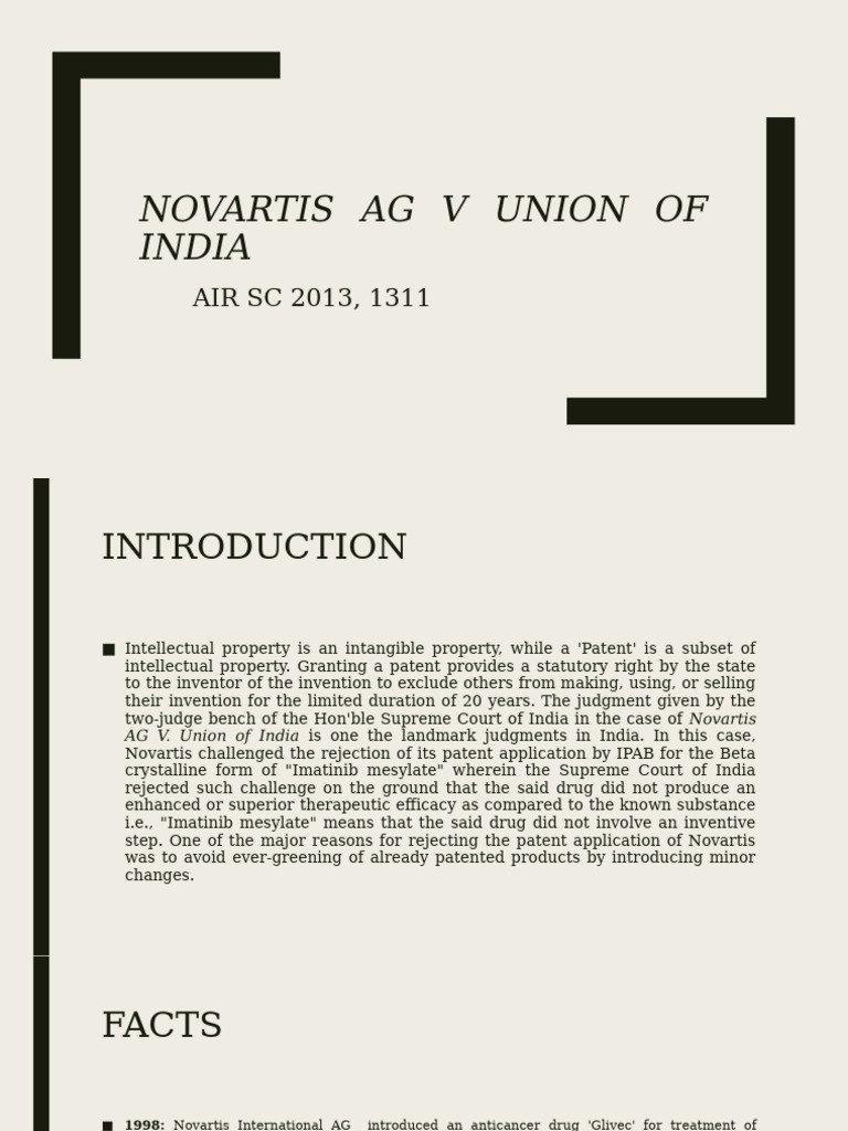 Novartis Ag V Union of India | PDF | Civil Law (Common Law) | Patent Law